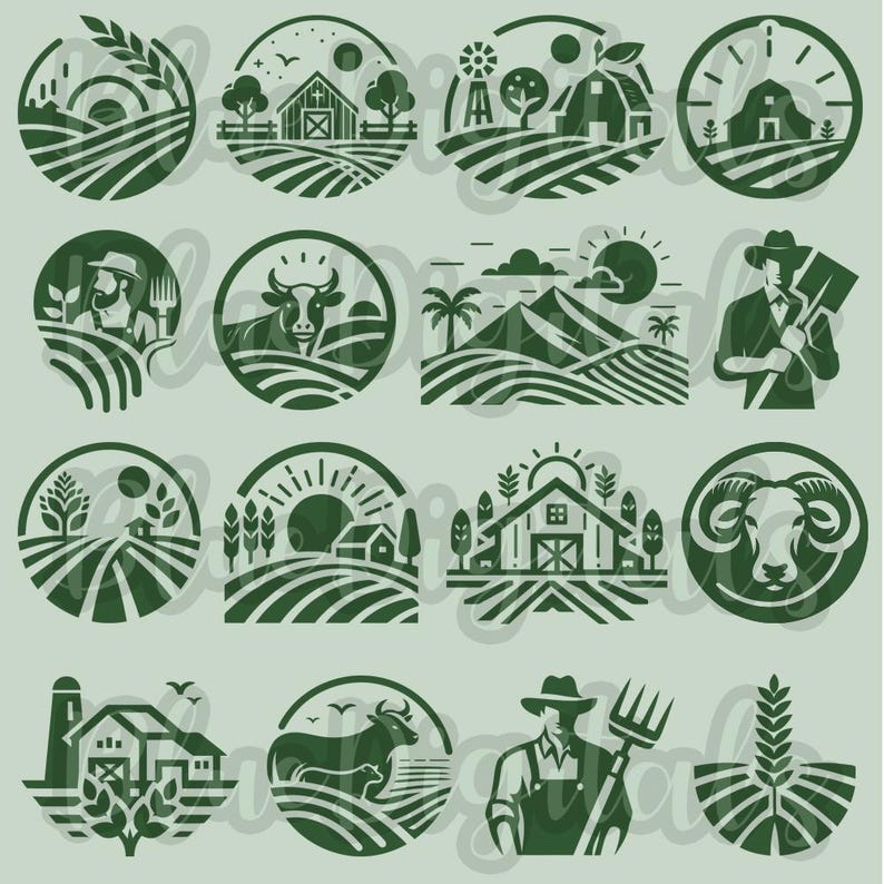 Farming Logos Svg, Agricultural Logo Bundle Svg, Farmer Logo Silhouette ...