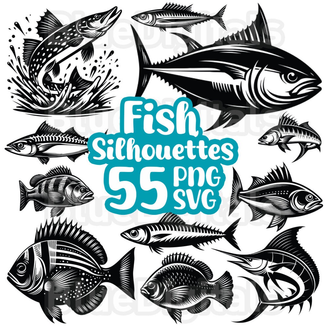 Silueta de pez SVG, paquete de peces SVG, paquete de siluetas de peces ...