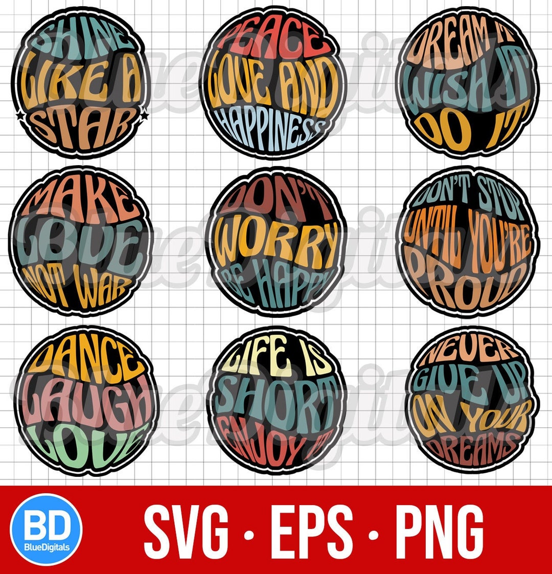 60s Style Motivational SVG Labels | Sixties Slogans PNG 300 Ppi ...