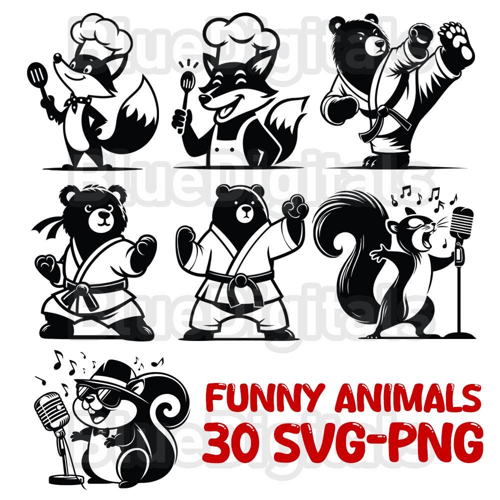 Funny Cartoon Animals Svg, Cook Animal Svg, Chef Animal Svg, Kung Fu ...