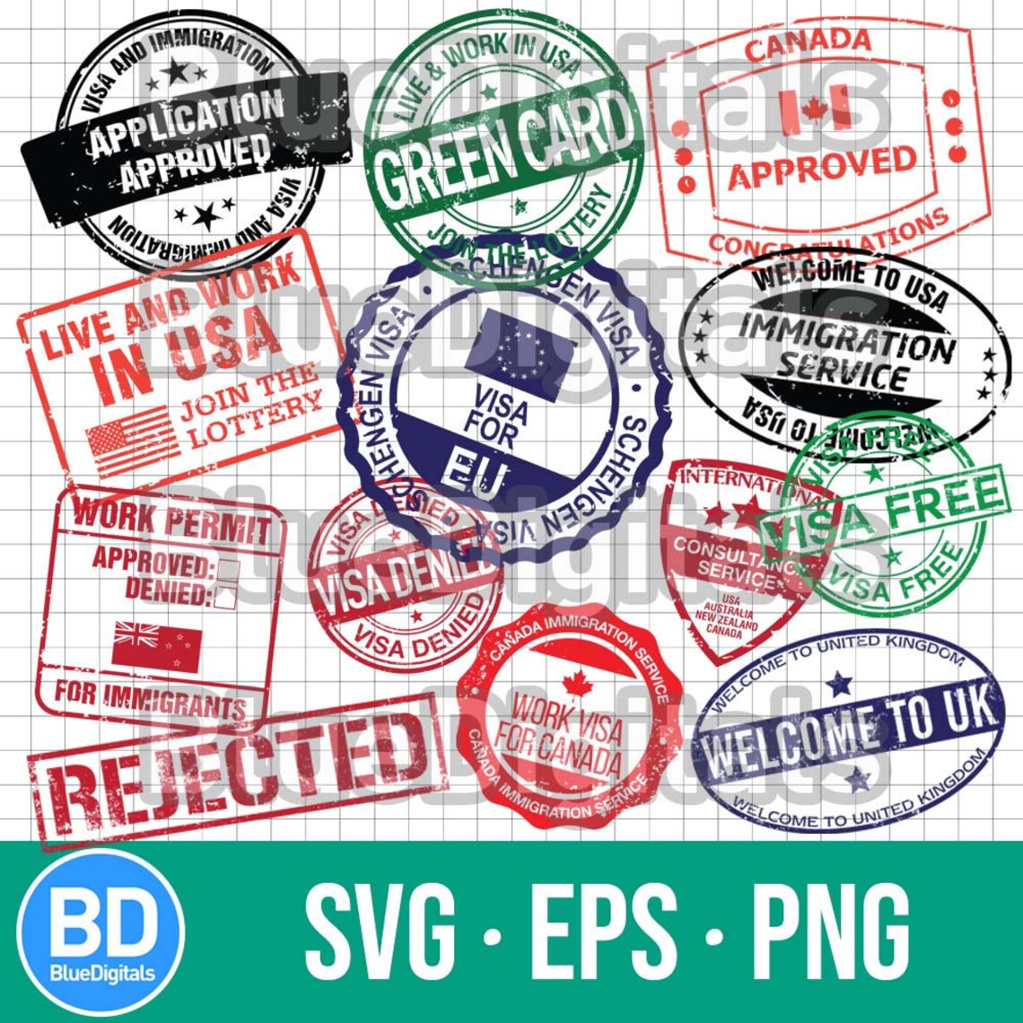 Visa and Immigration Themed SVG Rubber Stamps | Passport Svg Stamps ...