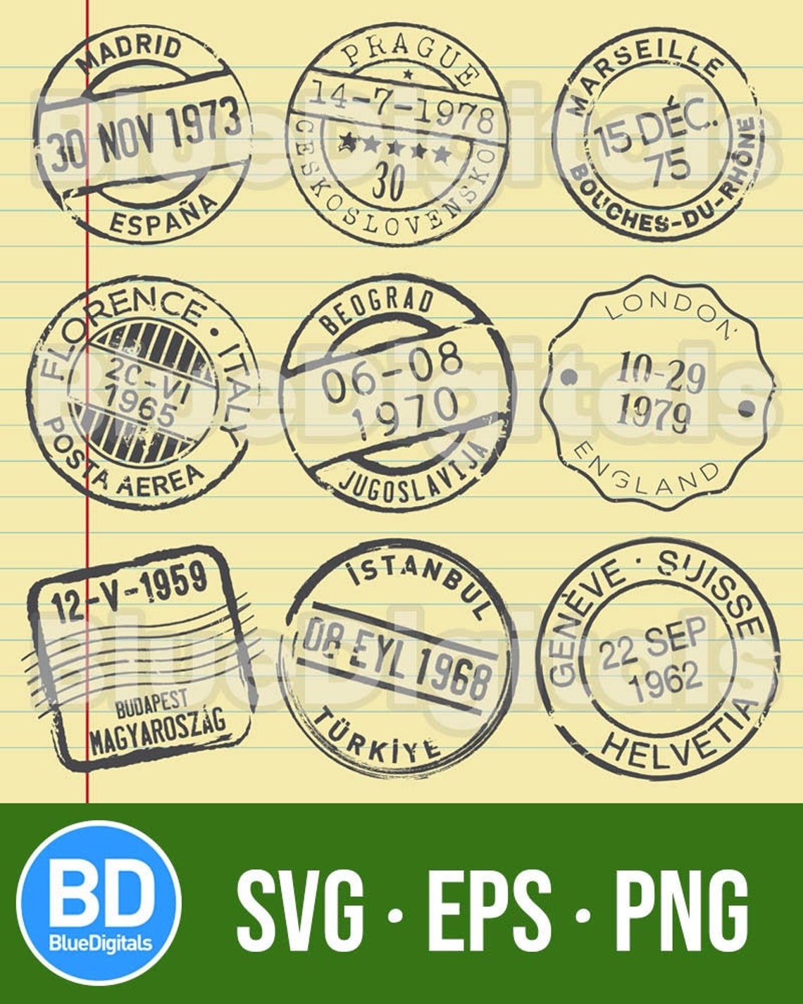 Post Office Rubber Stamps SVG Vintage Post Stamps EPS Vector Postage ...