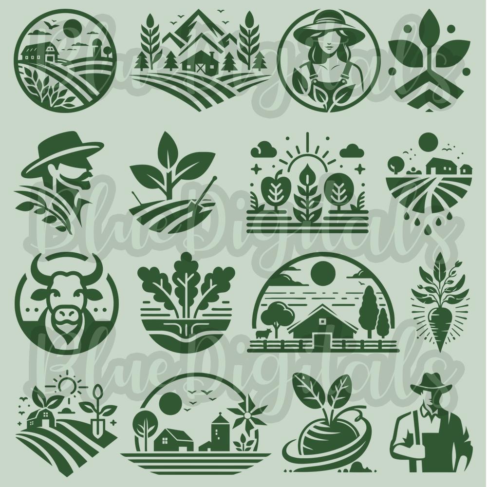 Farming Logos Svg, Agricultural Logo Bundle Svg, Farmer Logo Silhouette ...