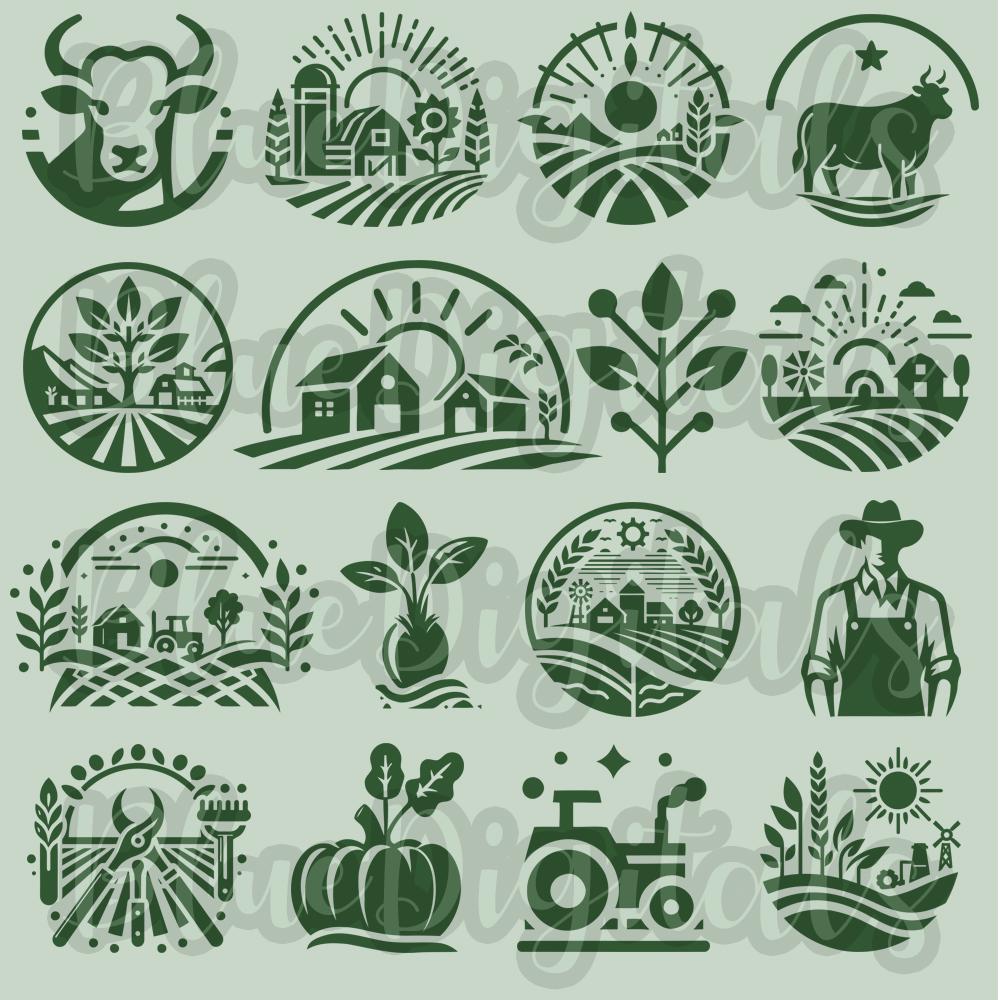 Farming Logos Svg, Agricultural Logo Bundle Svg, Farmer Logo Silhouette ...