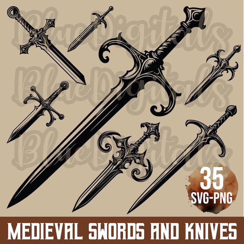 Sword Svg, Medieval Swords SVG Bundle, Png Bundle of Swords and Knives ...