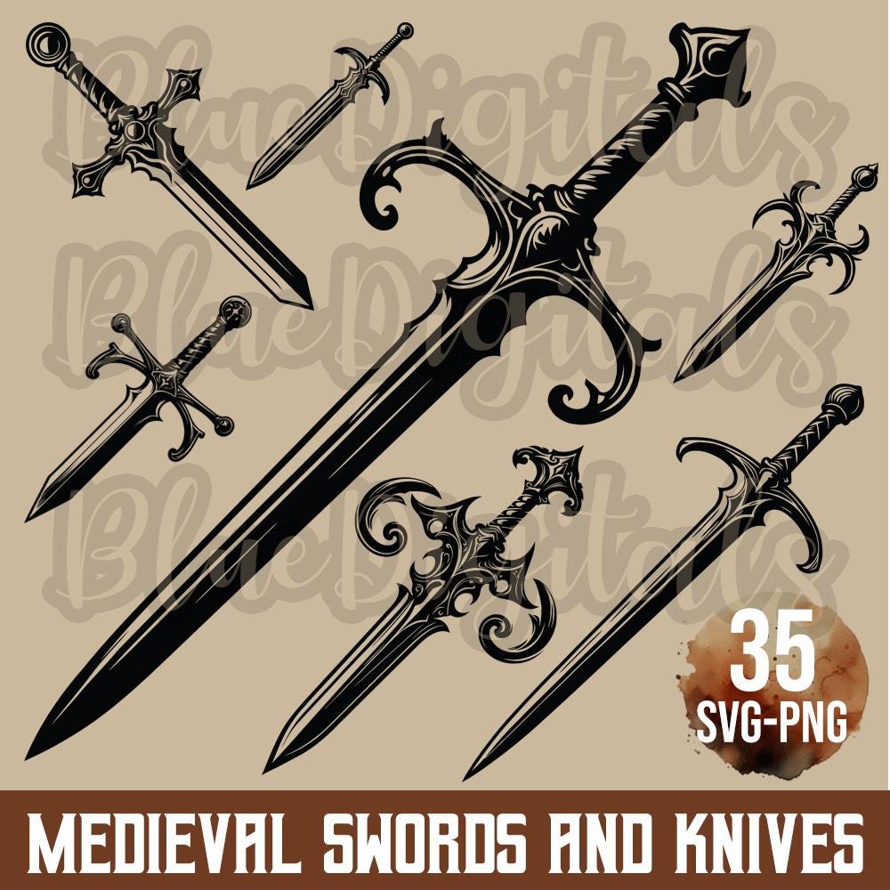 Sword Svg, Medieval Swords SVG Bundle, Png Bundle of Swords and Knives ...