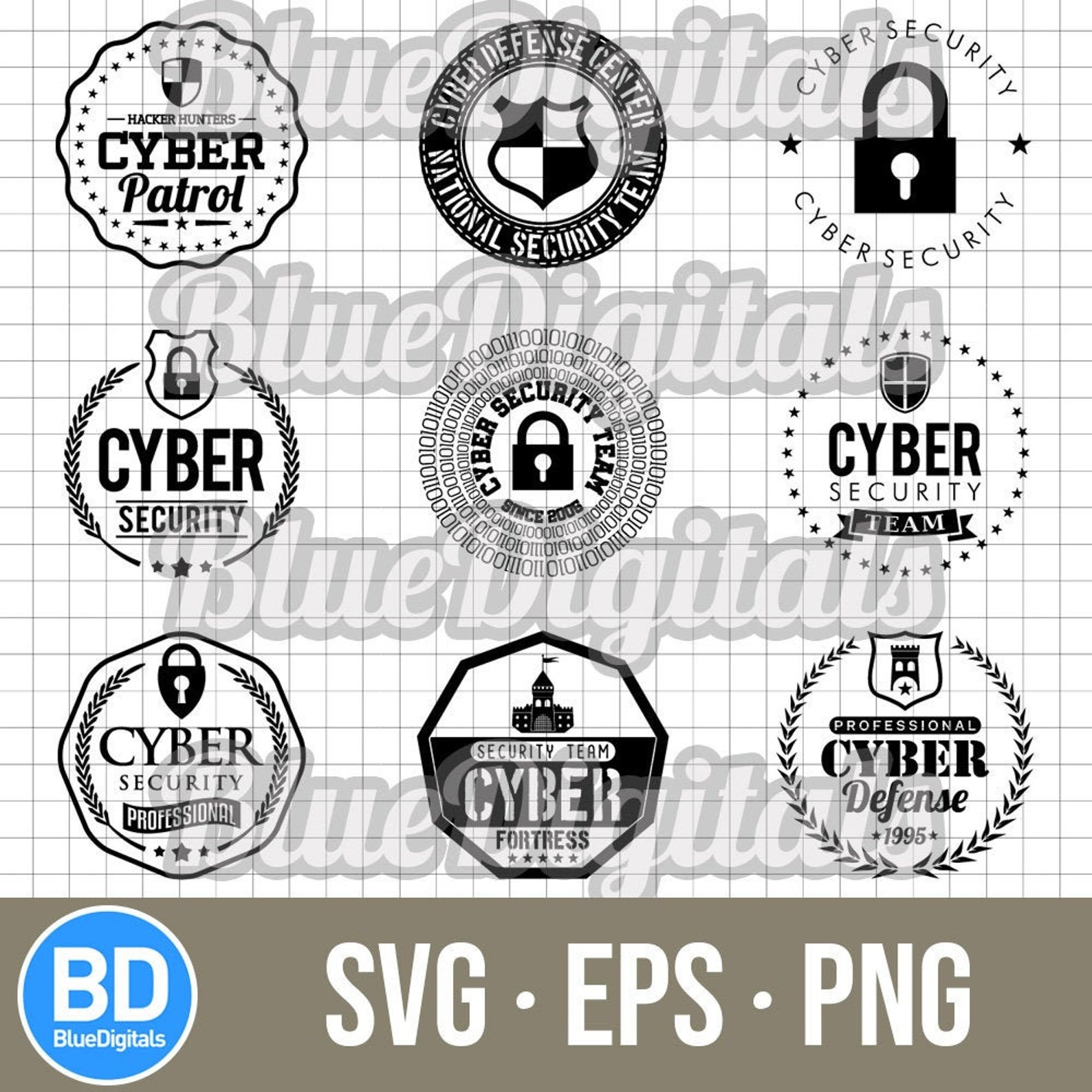 Cyber Security SVG Logos | Cyber Team EPS Vector | Cyber Defense PNG ...