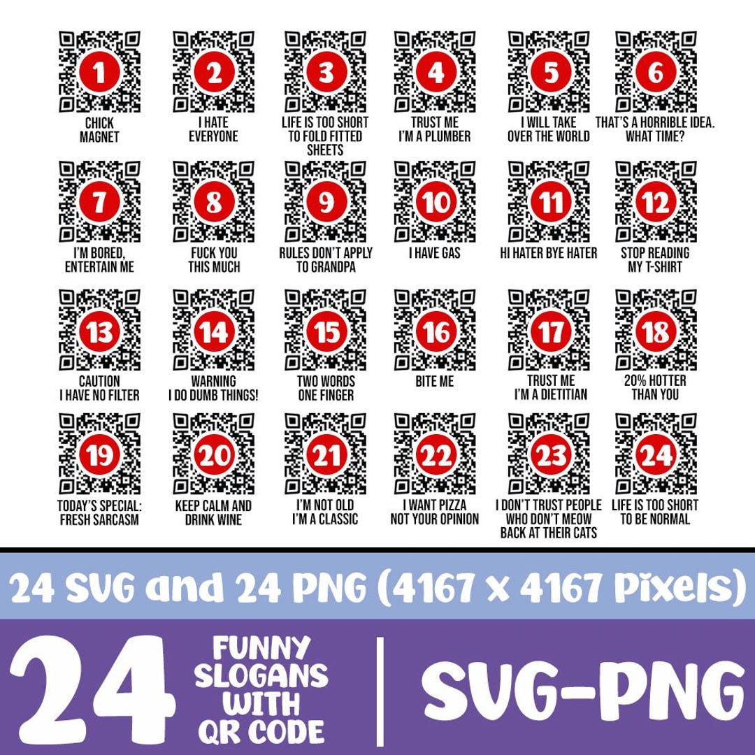 QR Code Funny Messages, Slogans With QR Code, QR Code Png Svg Bundle ...