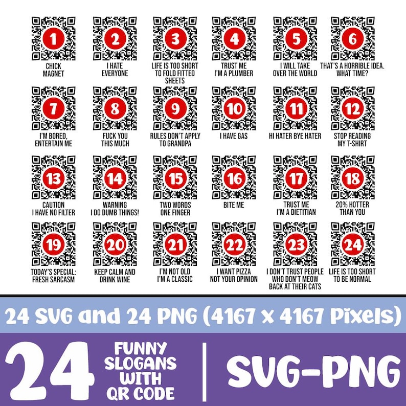QR Code Funny Messages, Slogans With QR Code, QR Code Png Svg Bundle ...