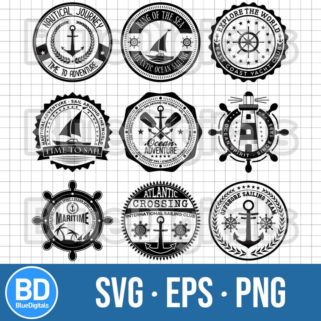 Nautical SVG Badges | Sailing Icons PNG | Vector EPS Sailing Stamps ...