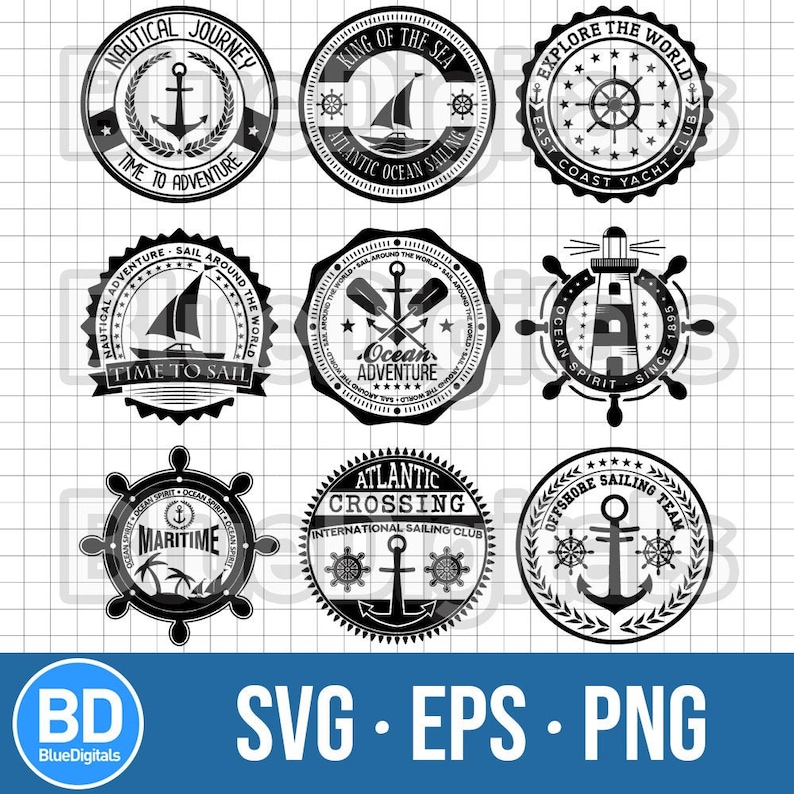 Nautical SVG Badges | Sailing Icons PNG | Vector EPS Sailing Stamps ...