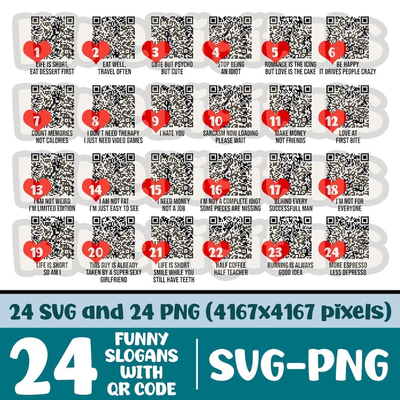 Funny Messages QR Code Svg, Funny Slogans With QR CODE Png Bundle, Qr ...