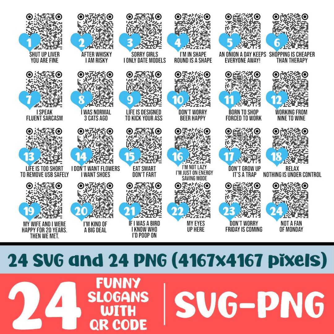 Funny QR Codes Svg, QR Codes Bundle Svg and Png, Funny Messages With ...