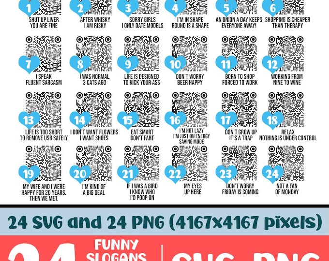 Funny Slogans SVG | T-shirt Slogans QR Code | QR Code Eps Vector | Set ...