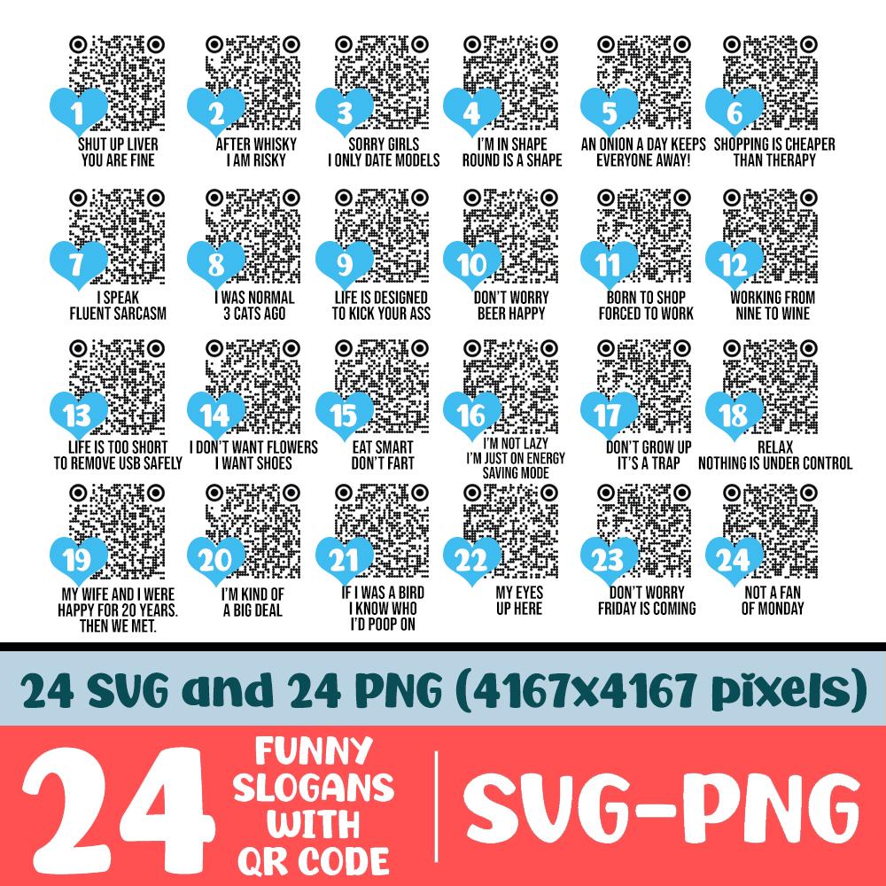 Funny QR Codes Svg, QR Codes Bundle Svg and Png, Funny Messages With ...