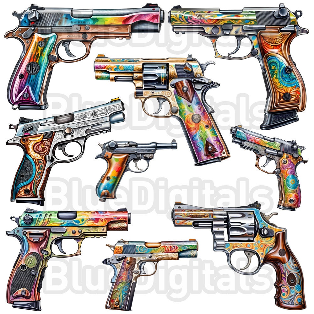 Watercolor Pistol PNG, Revolver PNG, Guns PNG, Watercolor Set of Png ...