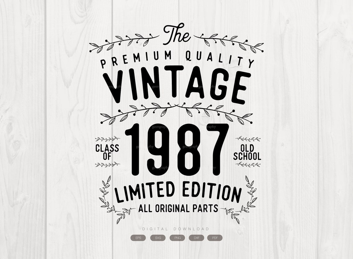 1987 Birthday Vintage Logo Svg 34th Birthday Premium Quality Etsy
