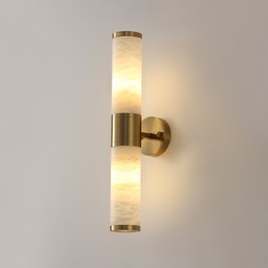 Handmade Dual Marble Tube Wall Lamp: Brass Bedside Sconce - ARKAS Model ...
