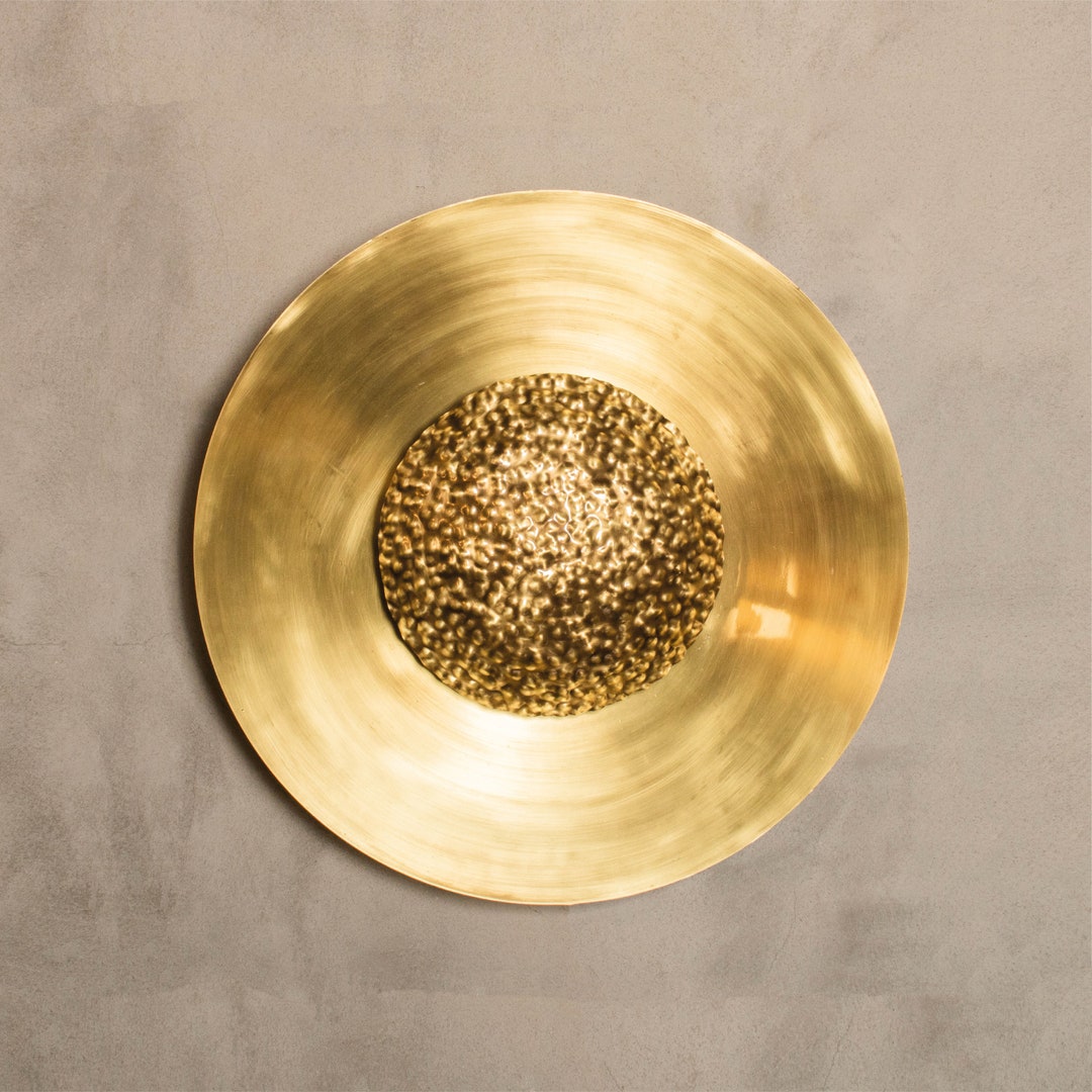 Art Deco Brass Hammared Wall Sconce Light, Round Wall Mounted Lamp, Mid ...