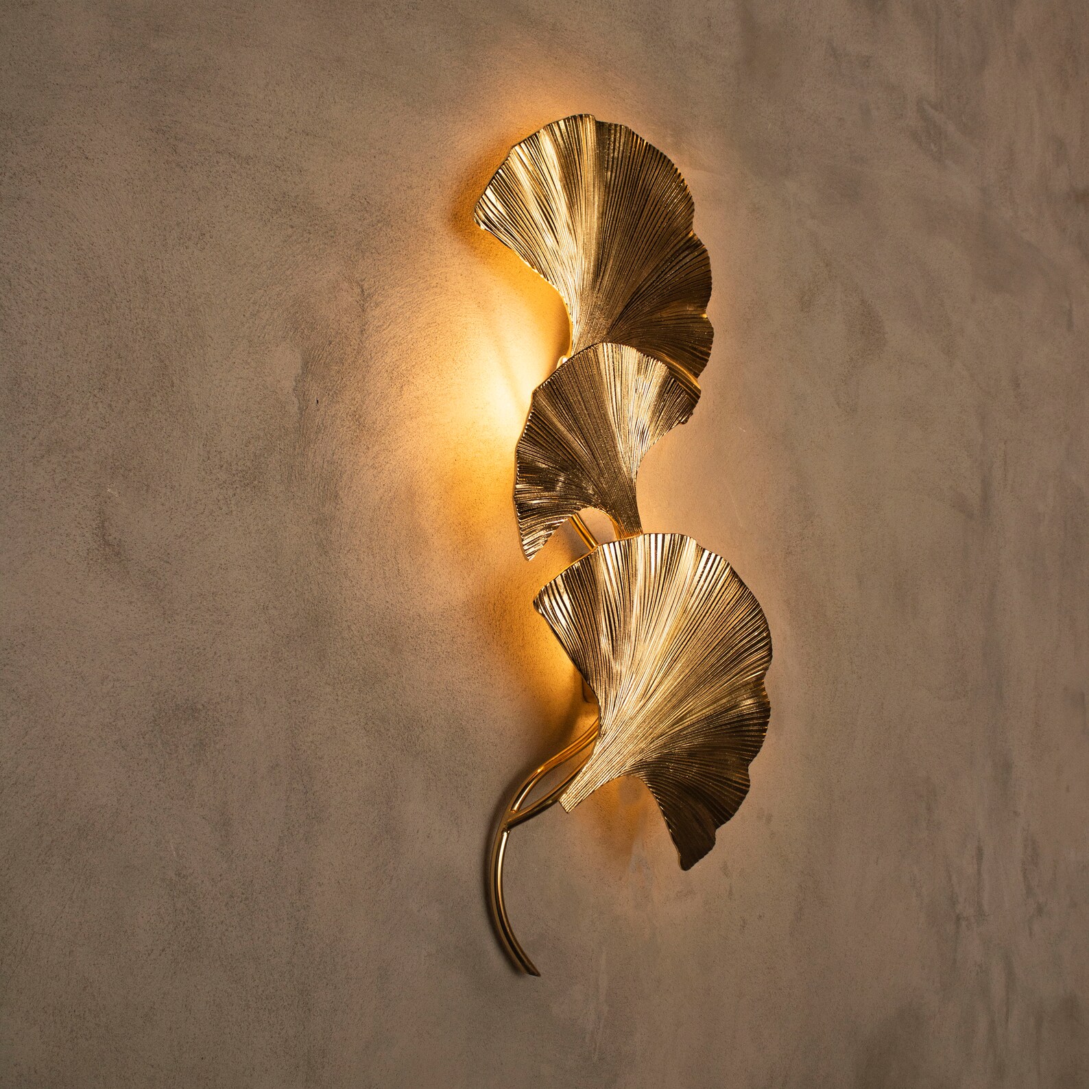 Mid Century Triple Ginkgo Leaf Wall Sconce, Handmade Gold Lamp, Home ...