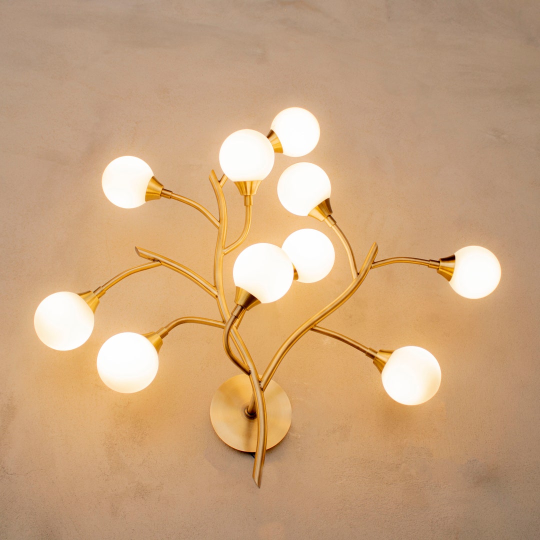 Brass Branches LED Wall Sconce: Art Deco Handmade Hanging Light - Etsy