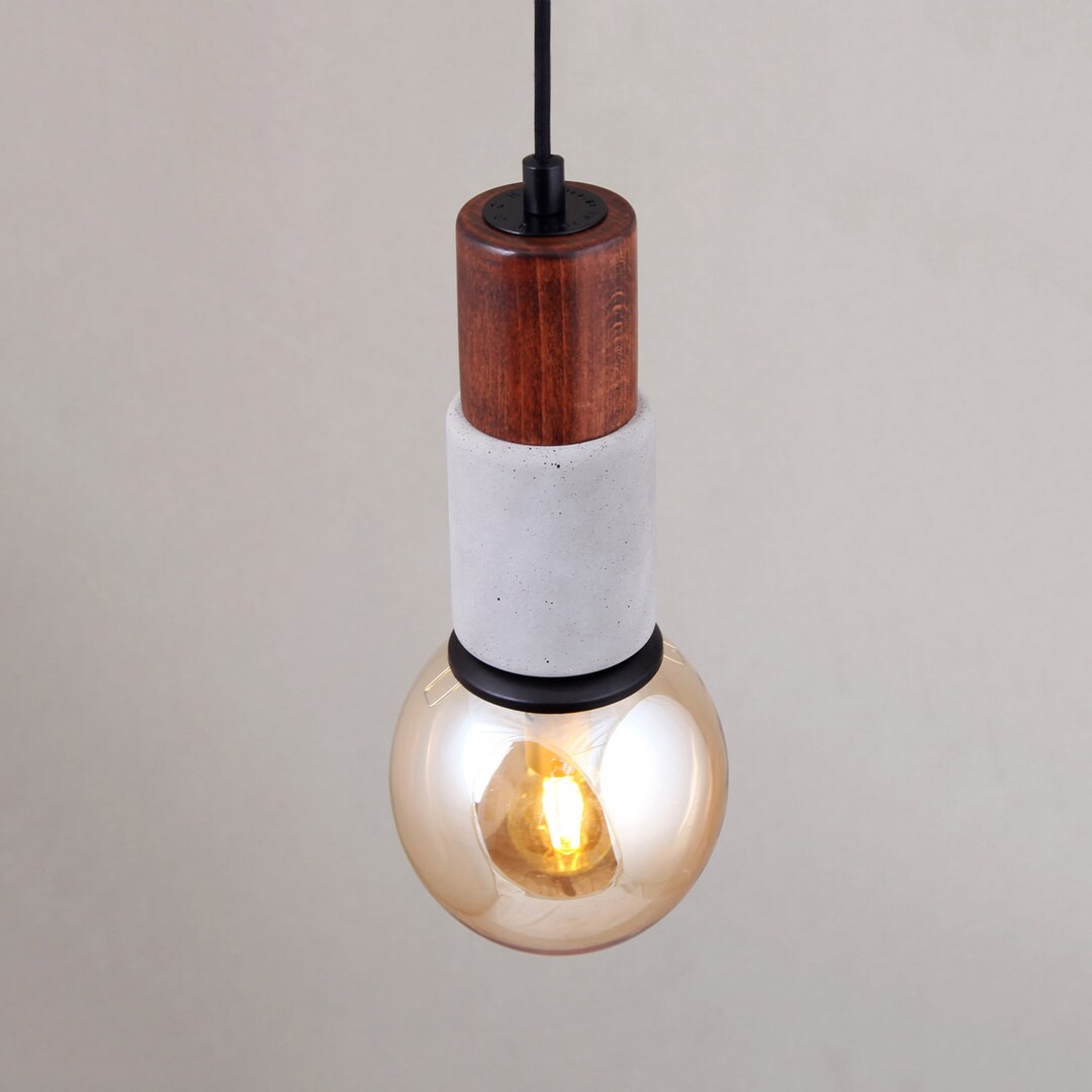 Wood & Concrete Pendant Lighting, Modern Style Cement Lamp, Light for ...