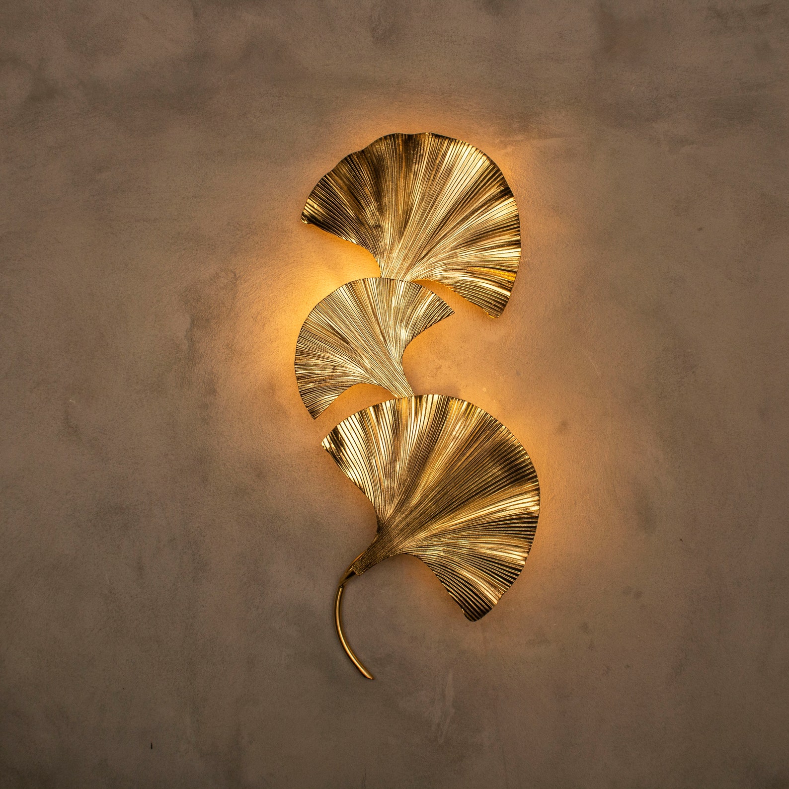 Mid Century Triple Ginkgo Leaf Wall Sconce, Handmade Gold Lamp, Home ...