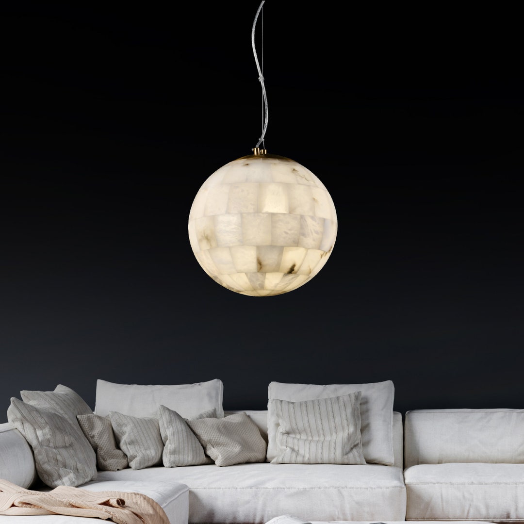 Square Segmented Sphere Marble Pendant Lamp, Handmade LED Chandelier ...