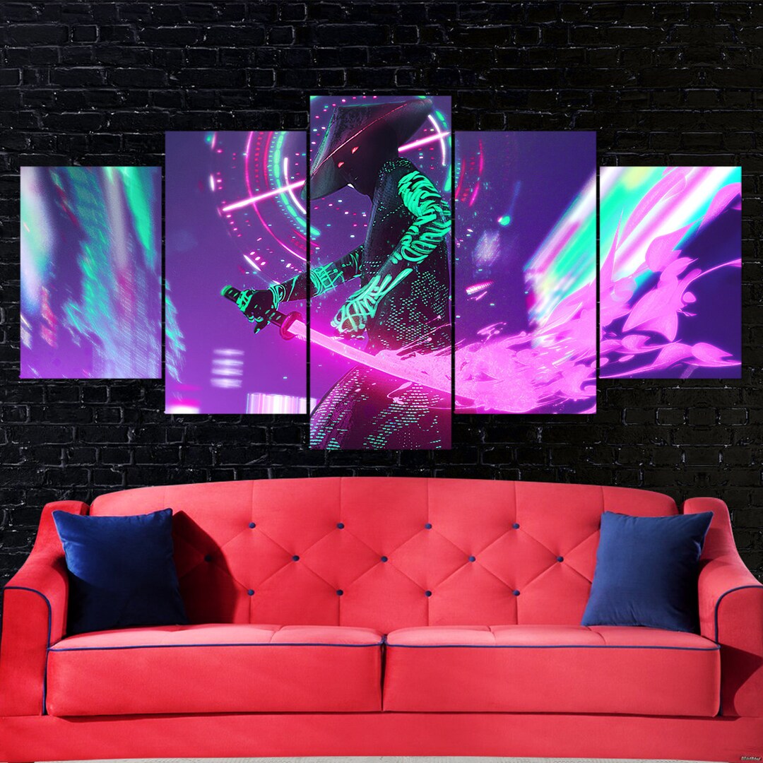 Retrowave Samurai Canvas, Samurai Wall Art, Retrowave Wall Art ...