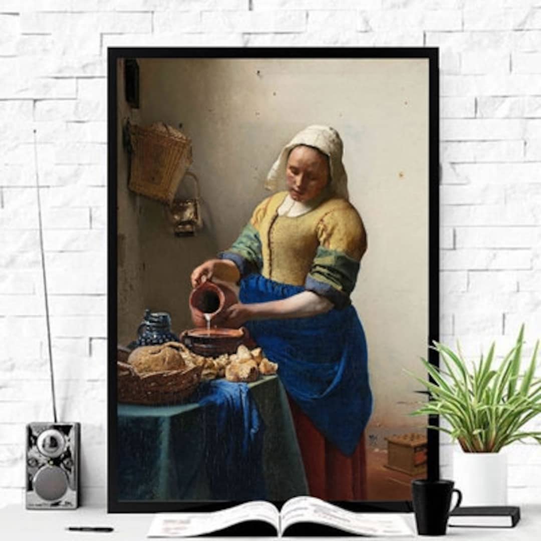 Johannes Vermeer the Milkmaid Painting Wall Art , Jan Vermeer Dutch ...
