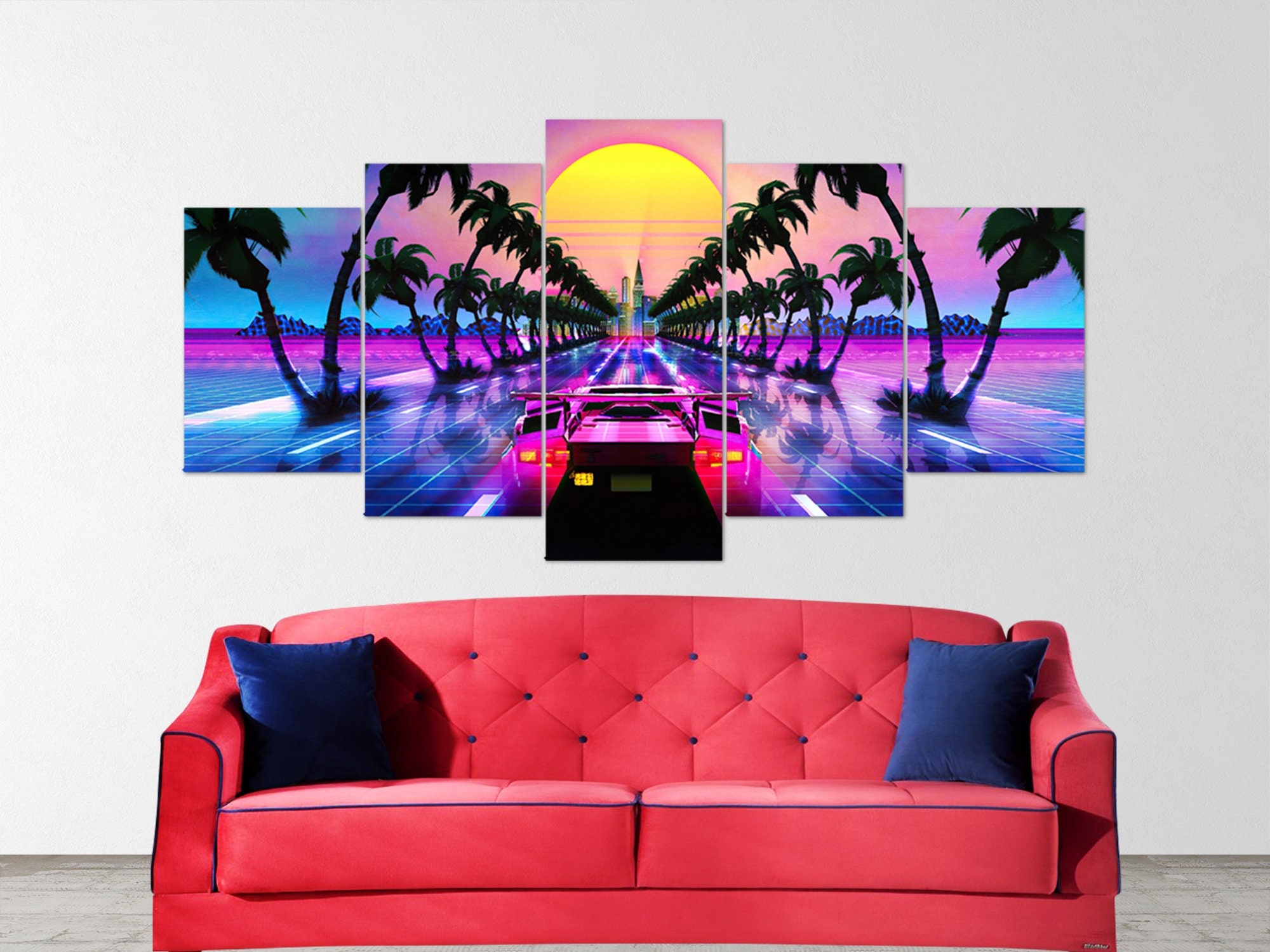 Vaporwave Wall Art Neon Car Canvas Vaporwave Poster | Etsy