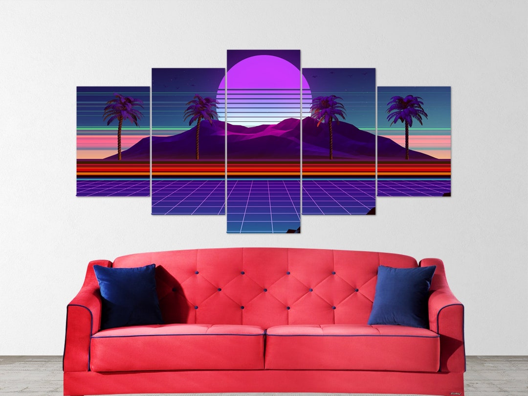 Vaporwave Wall Art, Retro Scenery Canvas, Retrowave Wall Art, Vaporwave ...