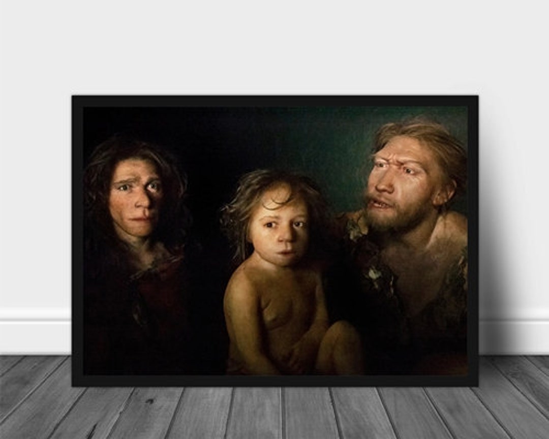 Neanderthal Family Portrait Wall Art Neanderthal Poster Print, Gift for ...