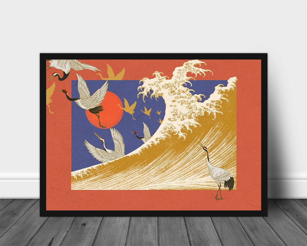 Japanese Crane Wall Art, Crane Poster, Botanical Print, Japanese Wall ...