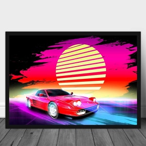 Vaporwave Wall Art Neon Car Poster Retrowave Poster - Etsy