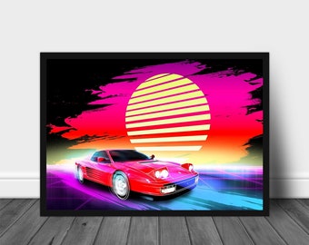 Vaporwave Wall Art Neon Car Poster Retrowave Poster | Etsy