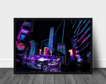 Vaporwave Wall Art Neon Car Poster Retrowave Poster | Etsy