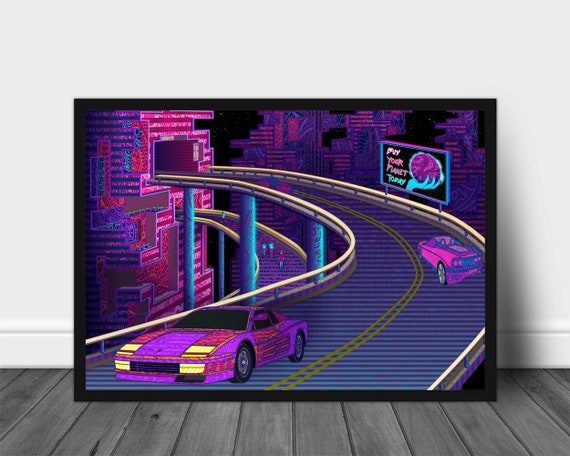 Vaporwave Wall Art Neon Car Poster Retrowave Poster | Etsy