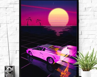 Vaporwave Wall Art Neon Car Poster Retrowave Poster - Etsy