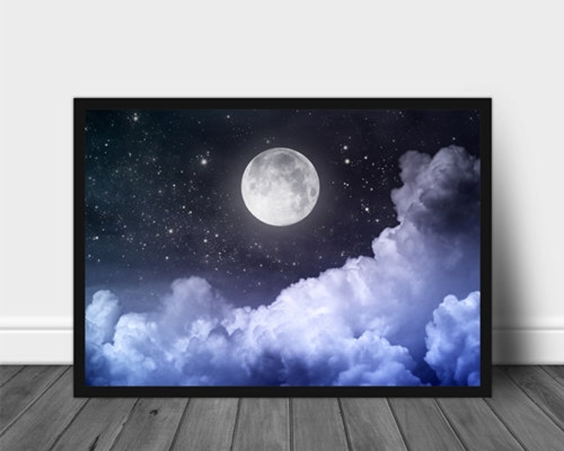 Moon Poster Moonlight Poster Night Scenery Clouds Wall Art - Etsy UK