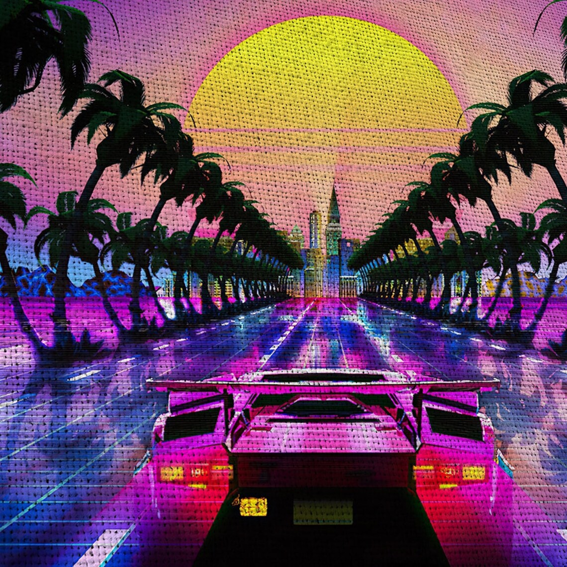 Vaporwave Wall Art Neon Car Canvas Vaporwave Poster | Etsy
