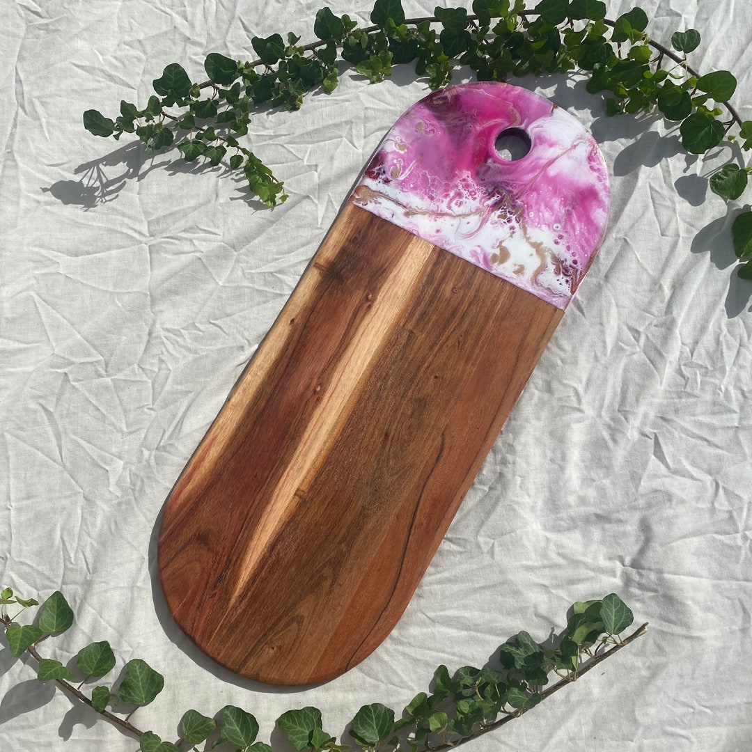 Large Acacia Wood Serving Board | Pink Gold White Charcuterie Board ...