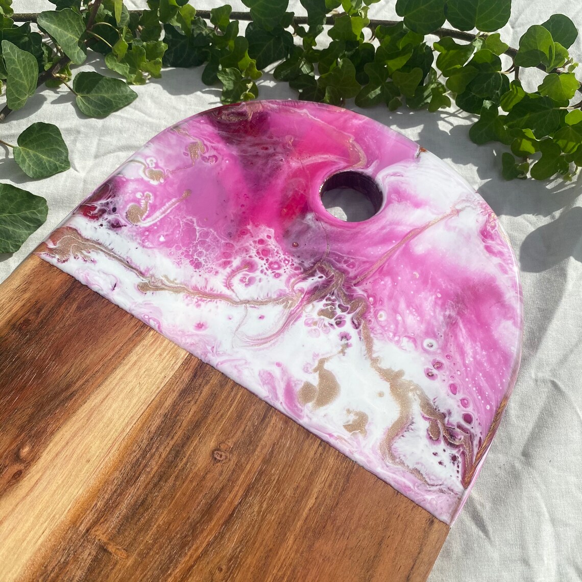 Large Acacia Wood Serving Board | Pink Gold White Charcuterie Board ...