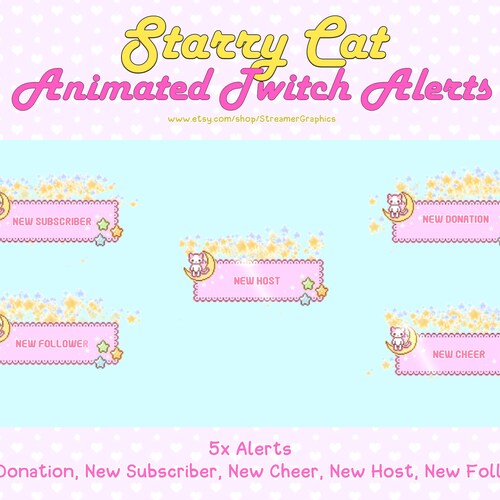 Cute Pink Cat Themed Animated Twitch Alerts | Etsy