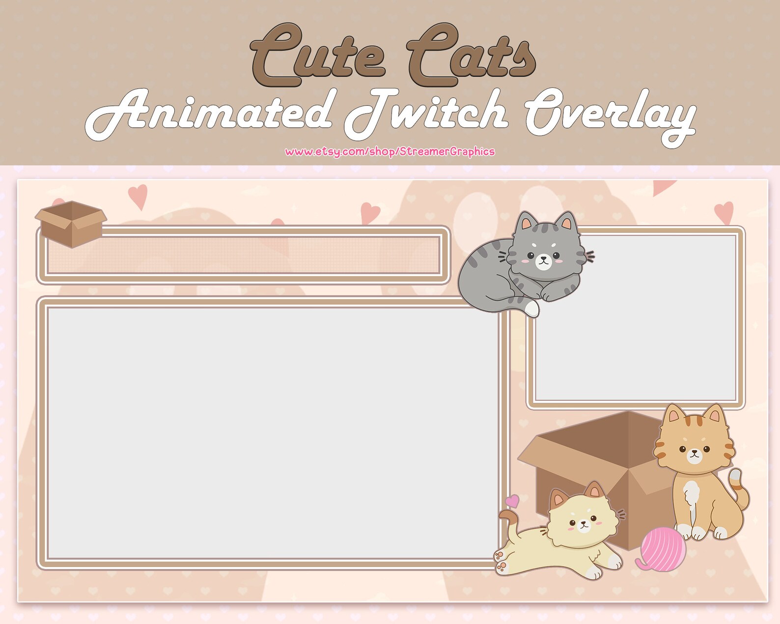 Cute Cats Animated Twitch Overlay Kawaii Kitten Fullscreen | Etsy