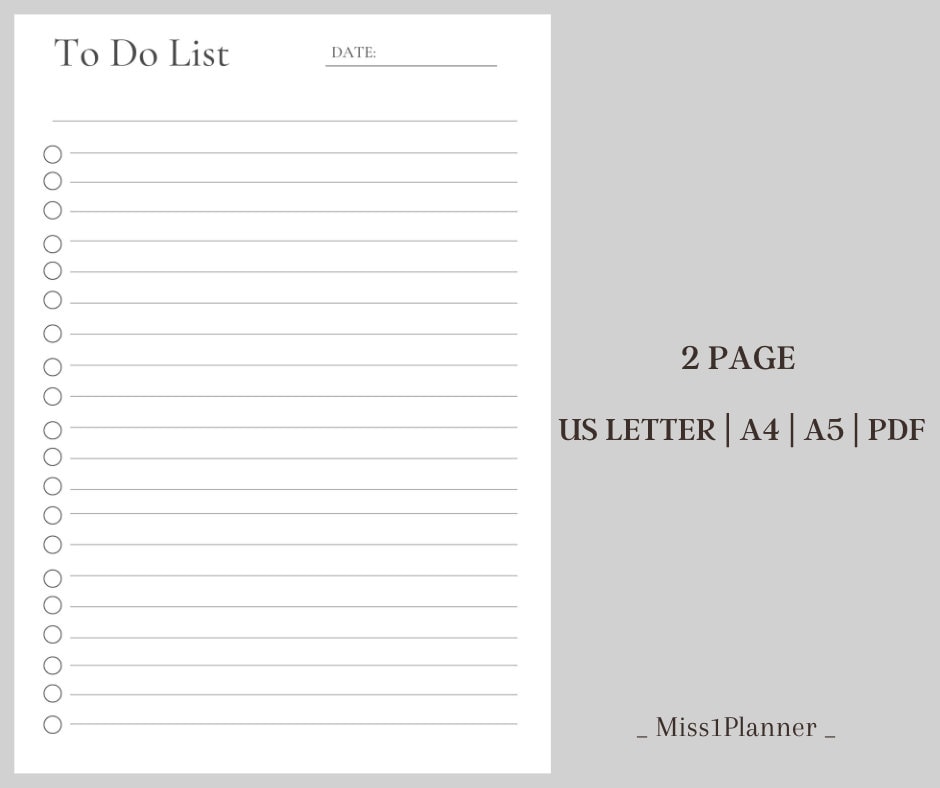 Minimalist to Do List Printable, Daily to Do List Task Checklist ...