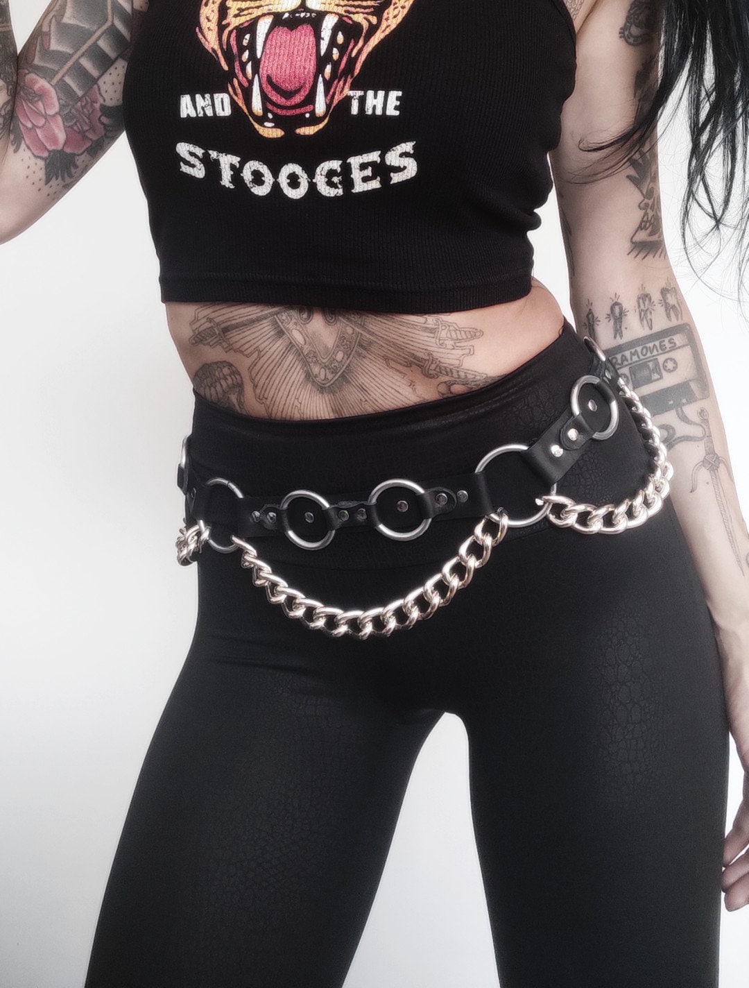 Black Leather O-ring N Chain Belt - Etsy