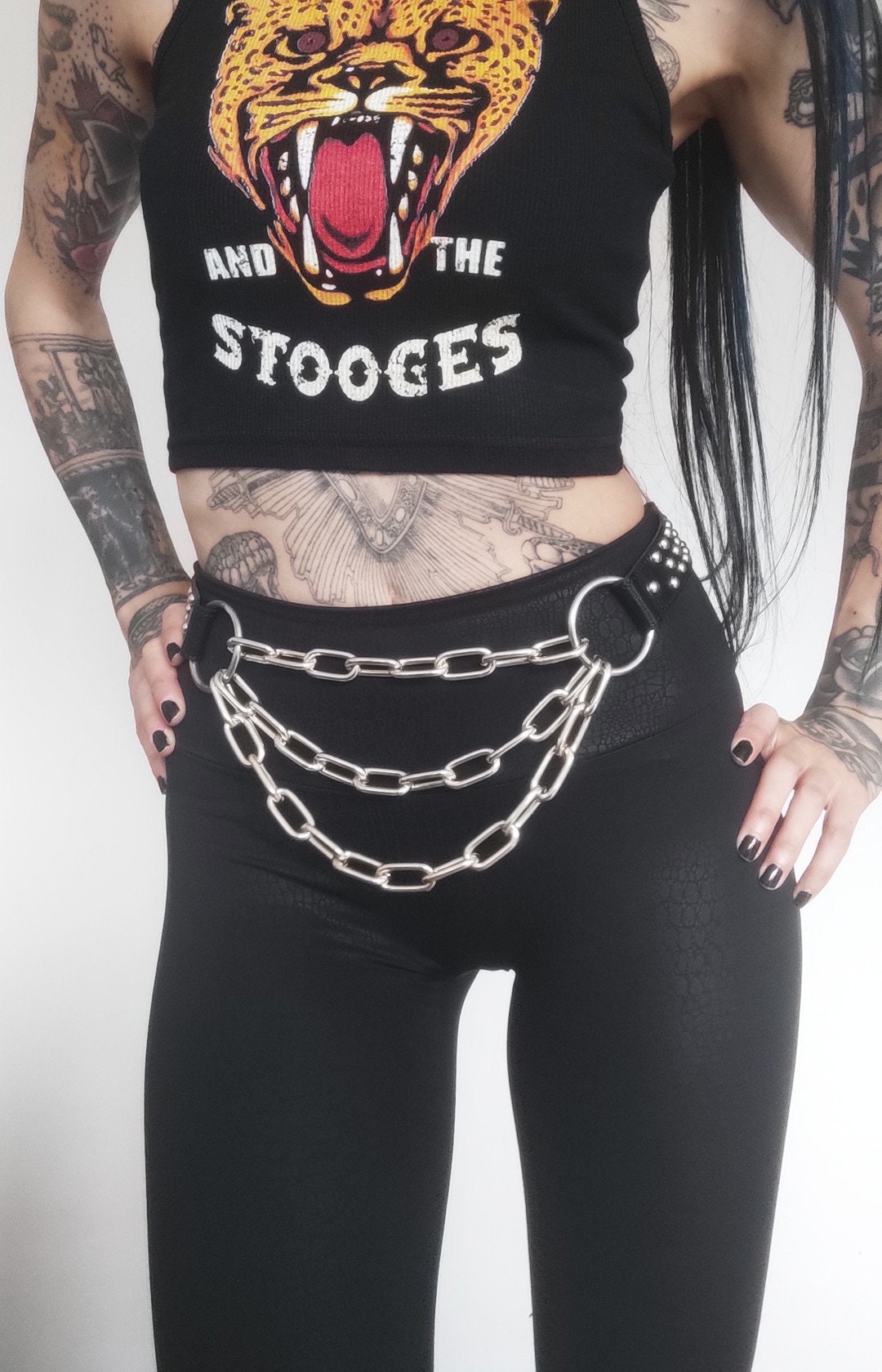 Black Leather Chains Belt - Etsy