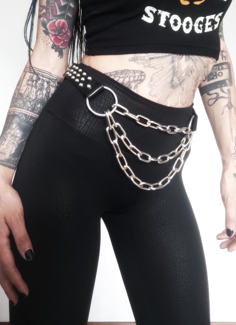 Black Leather Chains Belt - Etsy