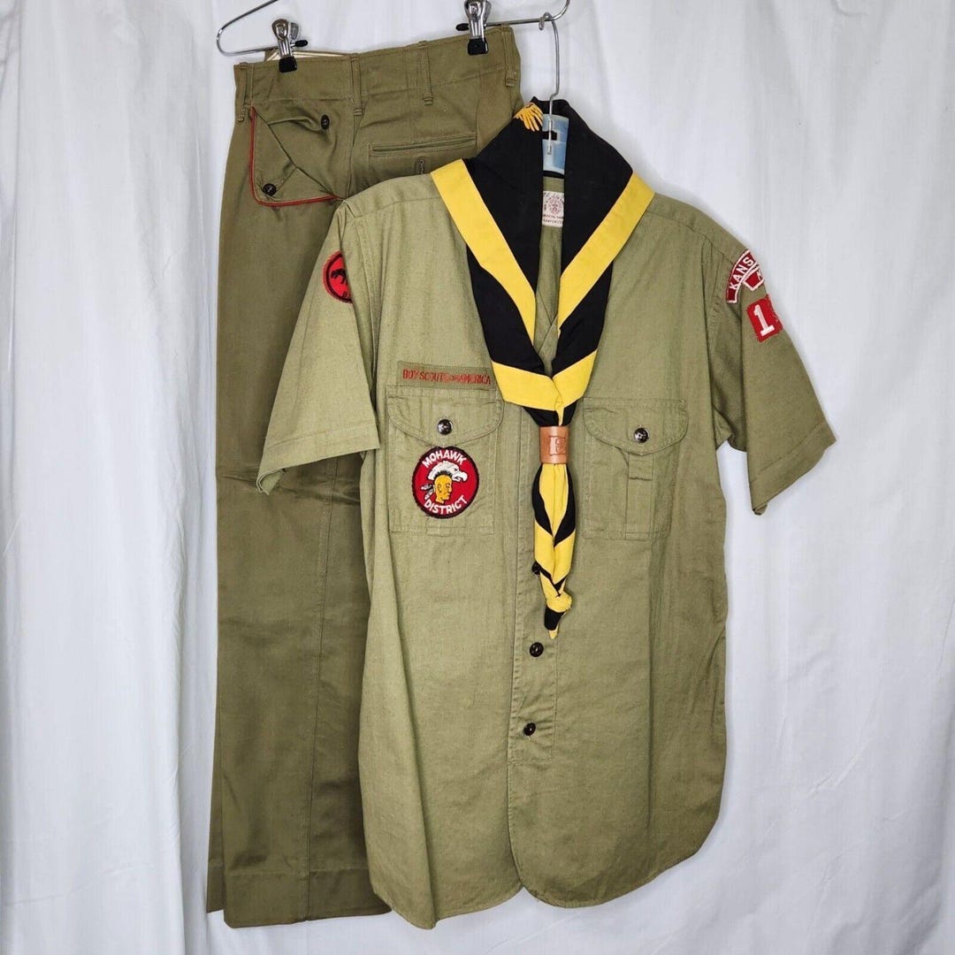Vintage BSA Boy Scouts Uniform Shirt Pants Neckerchief Slide V Neck ...